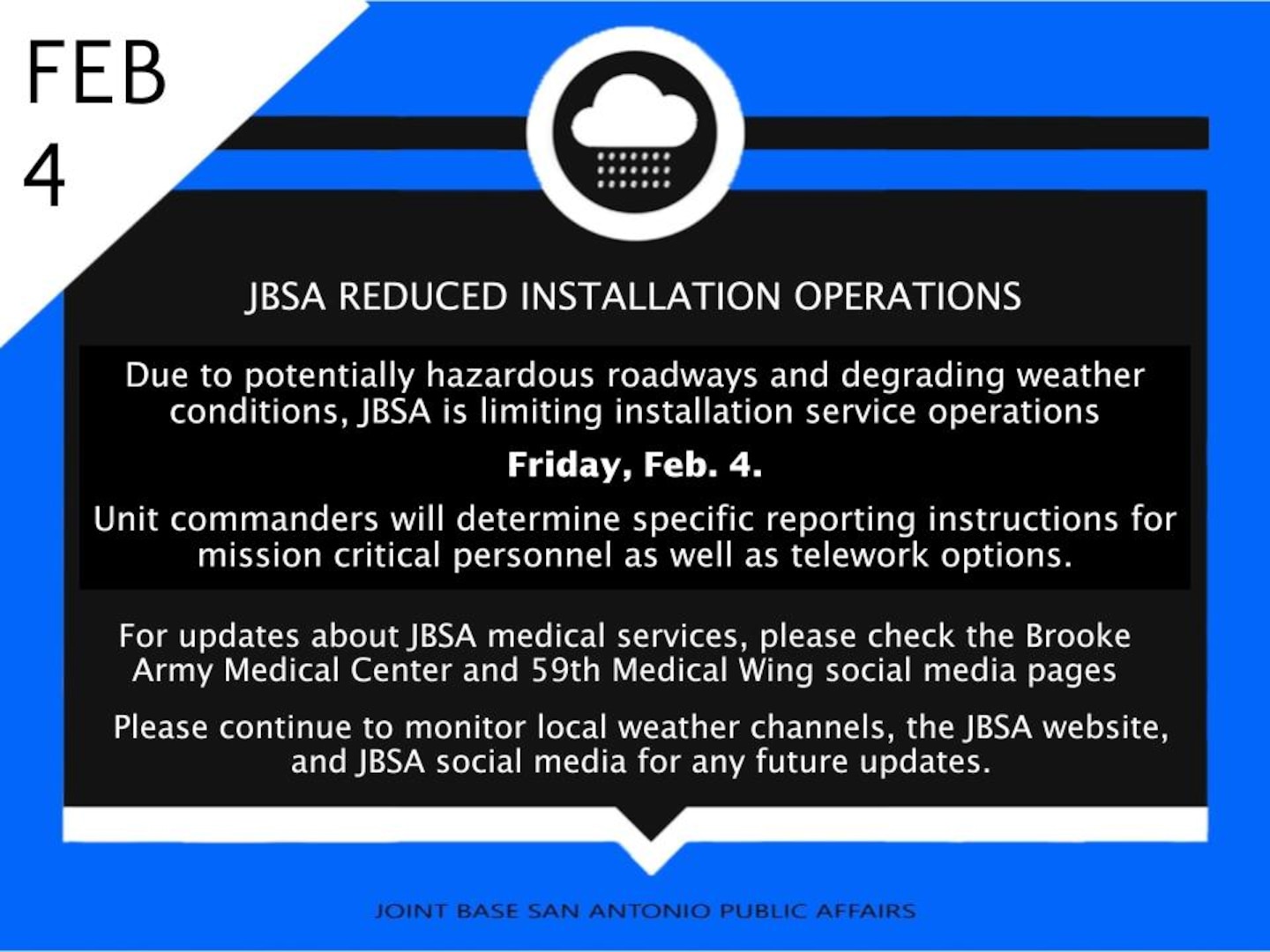 JBSA reduced installation operations for Feb. 4 > Joint Base San ...