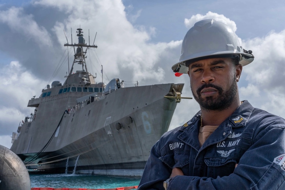 USS Jackson (LCS 6) Sailor Poses For A Portrait