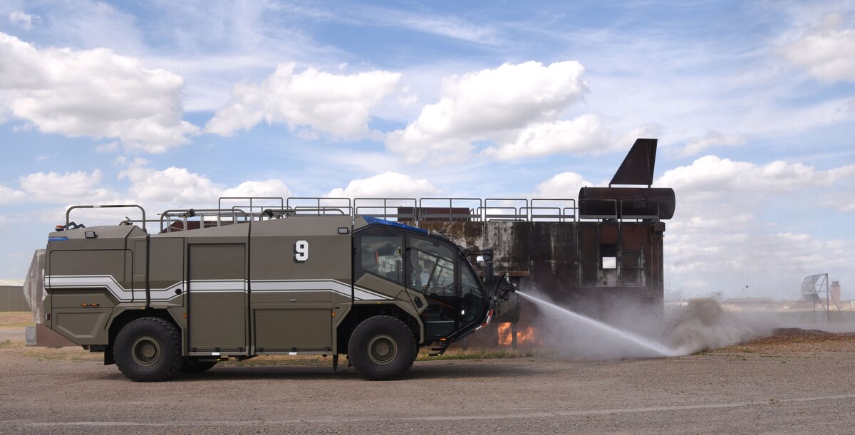 RAFM Fire Dept shows off new crash truck capabilities to 100th CES ...