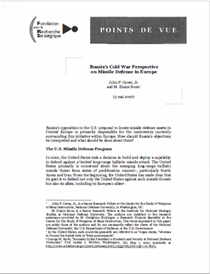 Russia's Cold War Perspective on Missile Defense in Europe > Center for ...