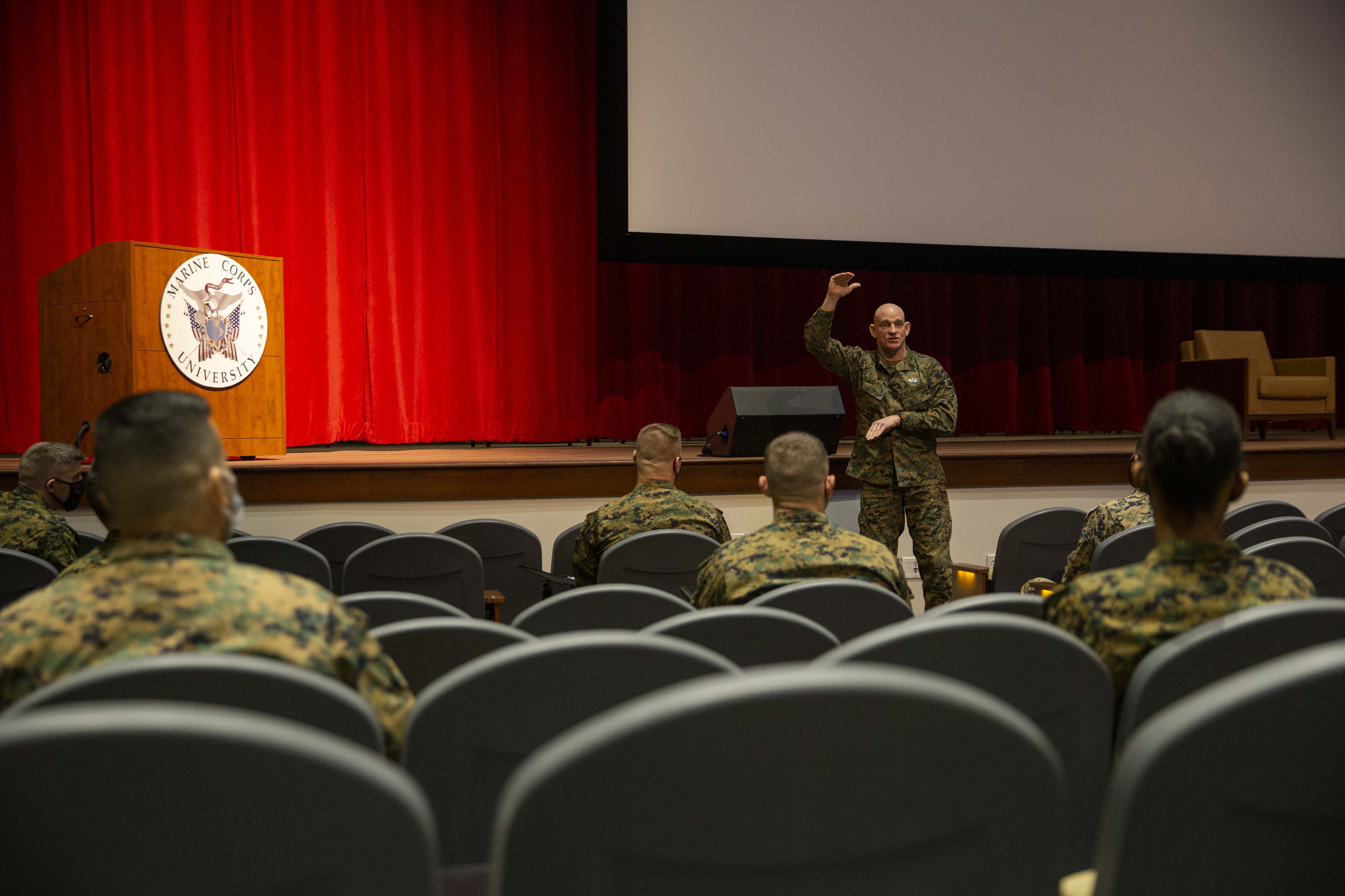 Sergeant Major of the Marine Corps speaks to First Sergeant Course