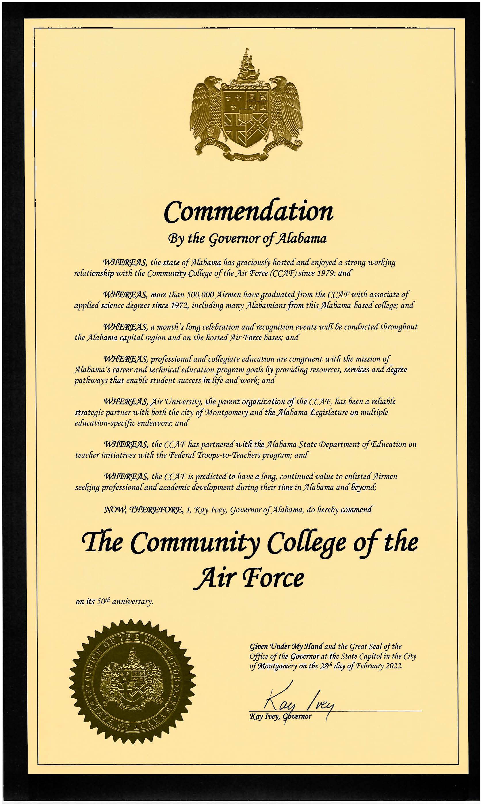 Governor kicks off CCAF 50th anniversary with proclamation signing ...
