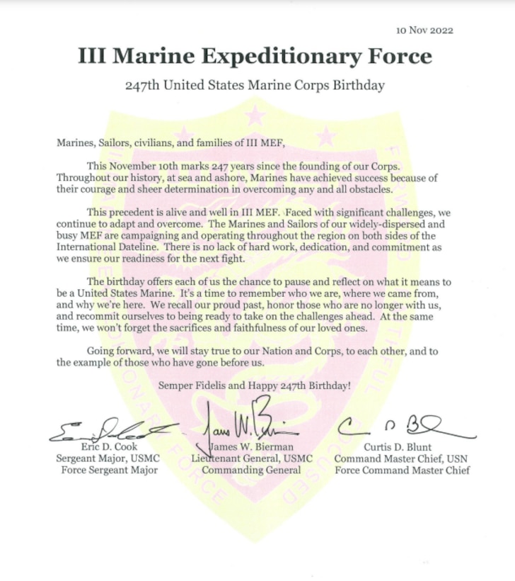 Happy 247th Marine Corps Birthday Message