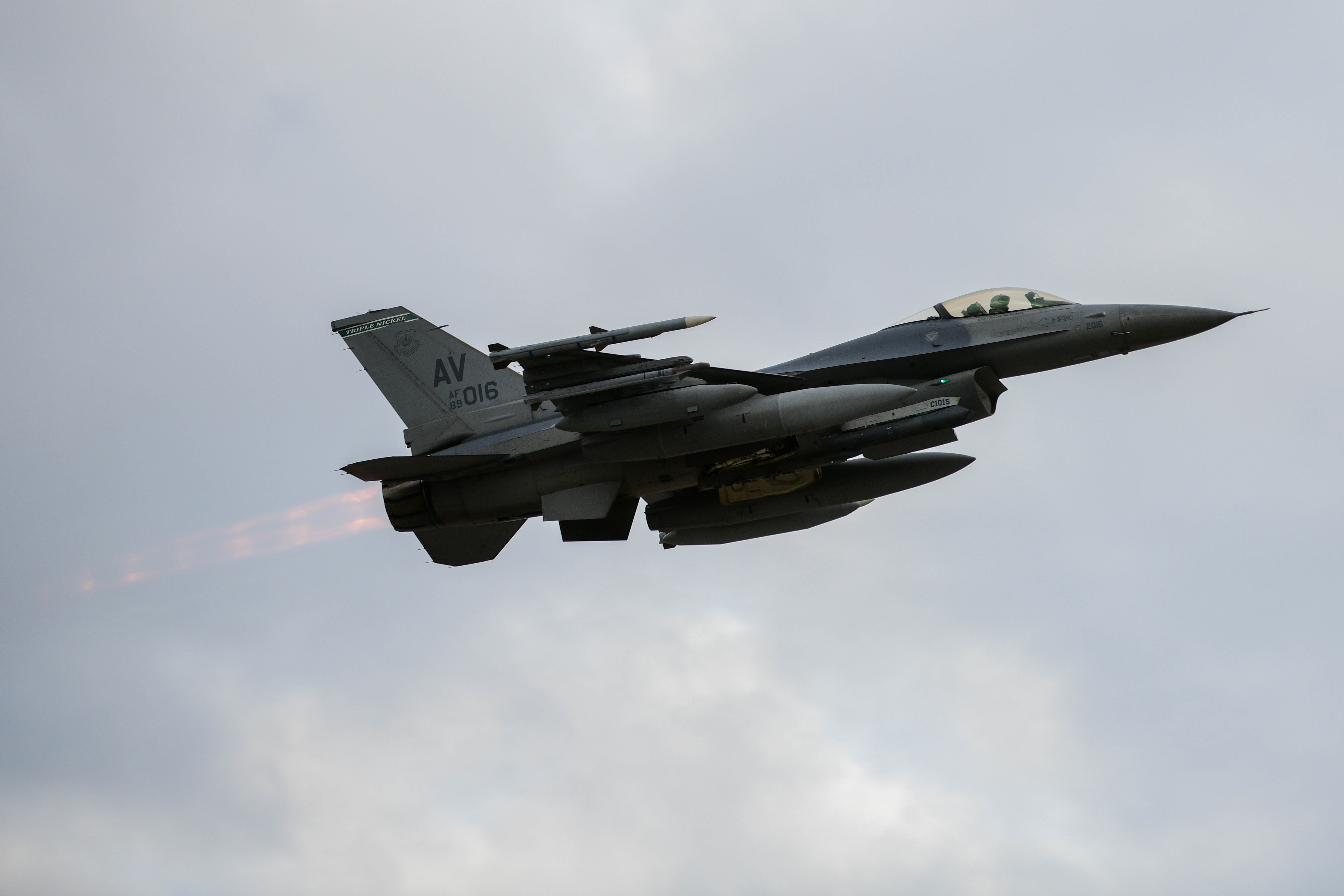 555th FS F-16 Fighting Falcons take off for Falcon Strike 2022