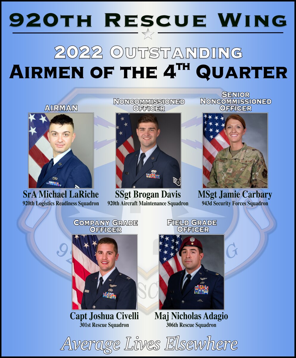 Wing announces 2022 fourth quarter award winners > 920th Rescue Wing > Article Display