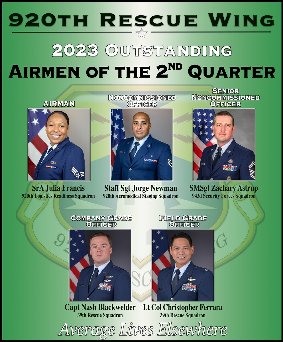 920th Rescue Wing announces its outstanding Airmen for second quarter ...