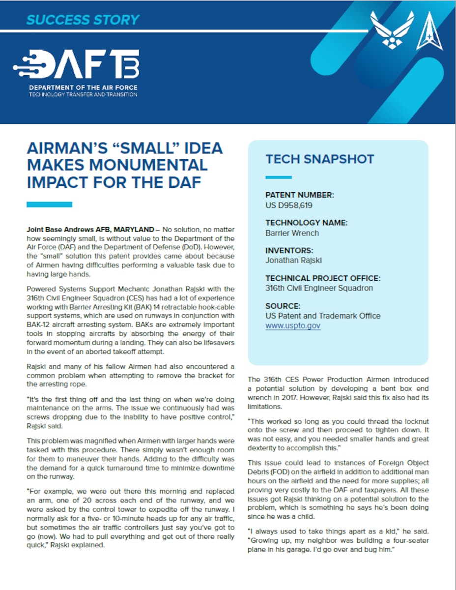 AIRMAN’S “SMALL” IDEA MAKES MONUMENTAL IMPACT FOR THE DAF > Department of the Air Force ...
