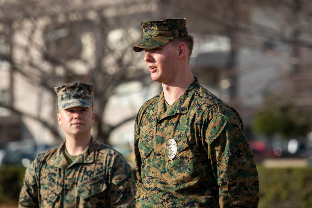 U.S Marine with Provost Marshalls Office receives The Law Enforcement ...