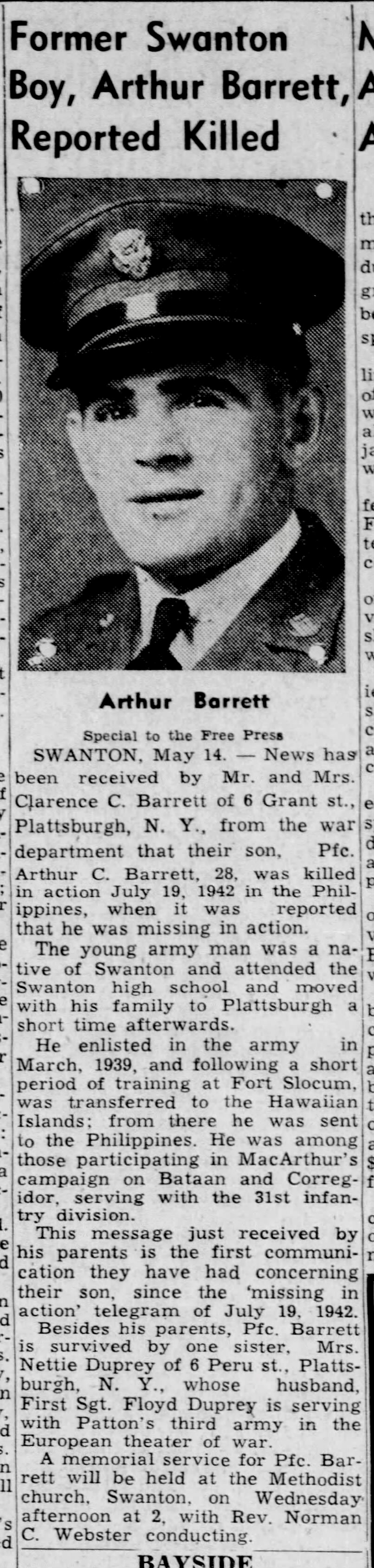 Soldier Accounted For From World War II (Barrett, A.) > Defense POW/MIA ...