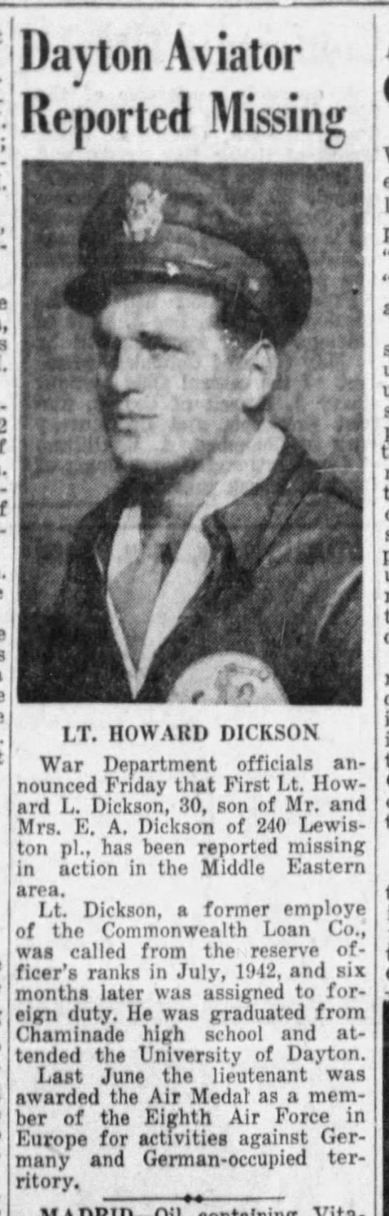 Airman Accounted For From World War II (Dickson, H.) > Defense POW/MIA ...