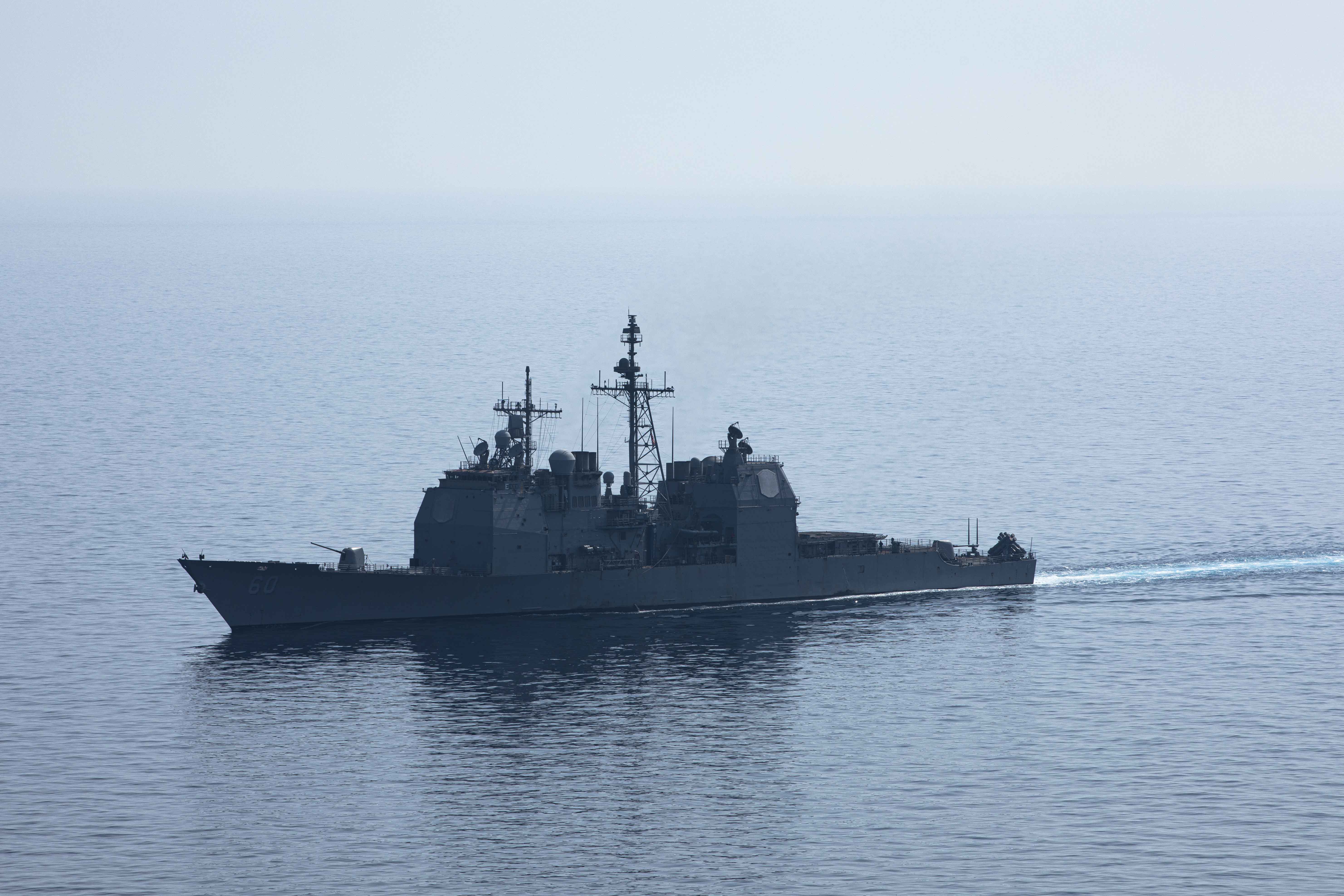 USS Normandy (CG 60) steams ahead in the Adriatic Sea