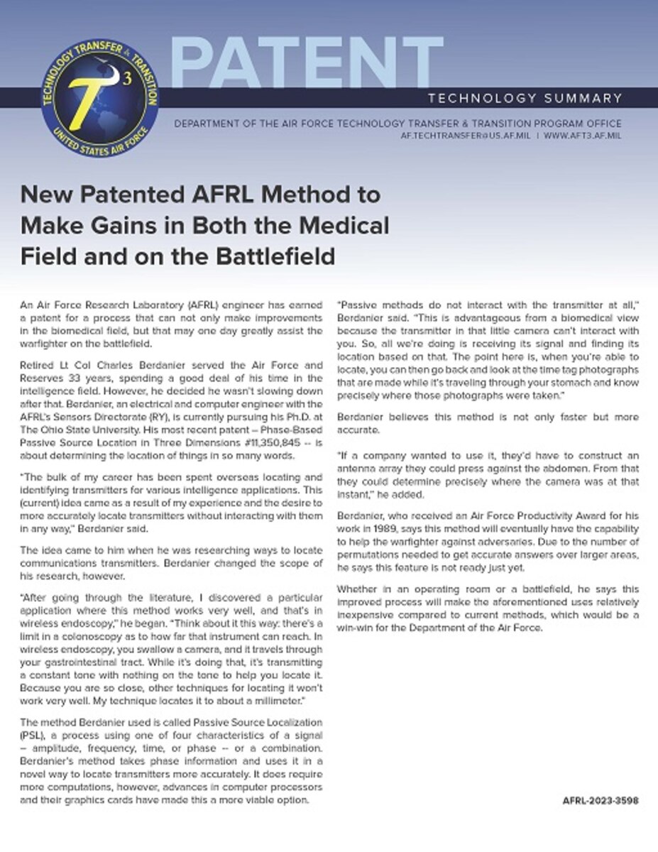 NEW PATENTED AFRL METHOD TO MAKES GAINS IN BOTH THE MEDICAL FIELD AND ...