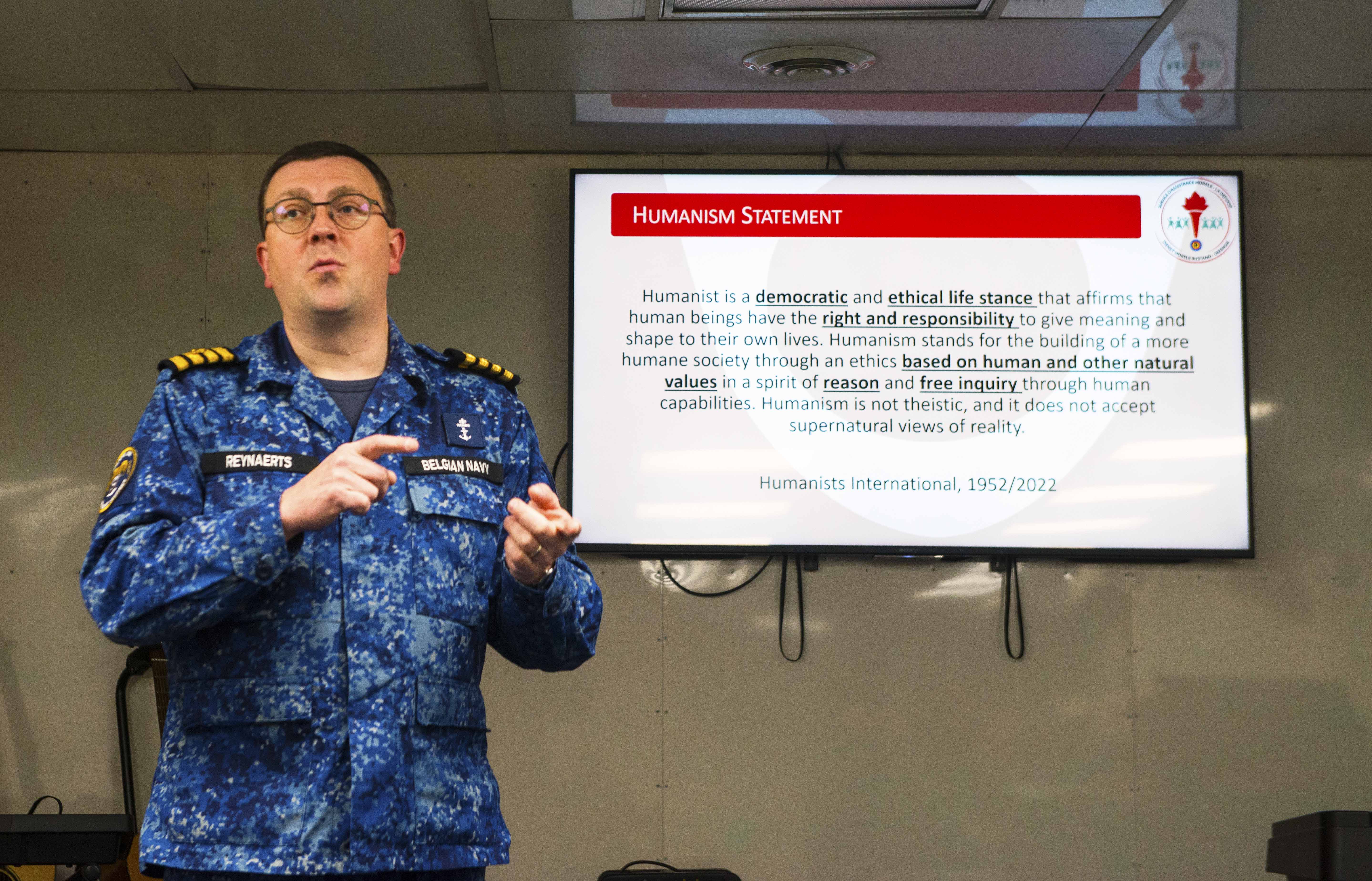 Secular Humanist Chaplain from the Belgian Navy meets U.S. Navy Sailors