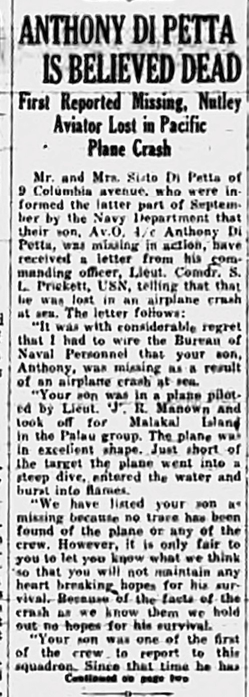 Sailor Accounted For From World War II (Di Petta, A.) > Defense POW/MIA ...