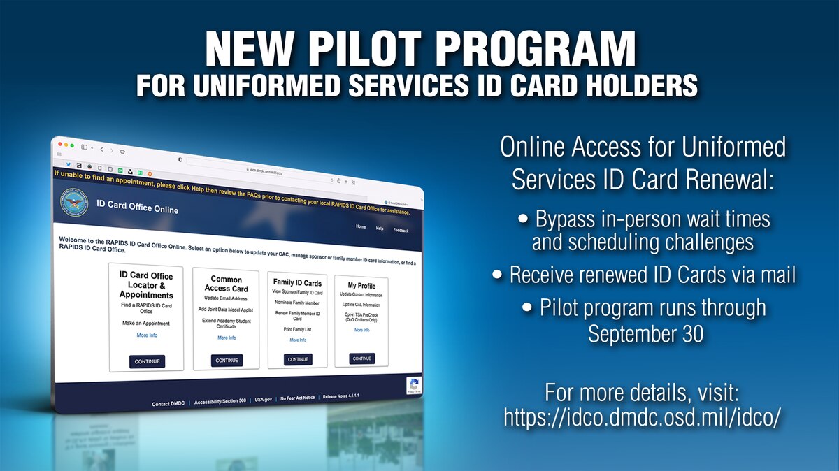New pilot allows online renewal of some IDs, civilian retiree IDs no longer issued > Air Force ...