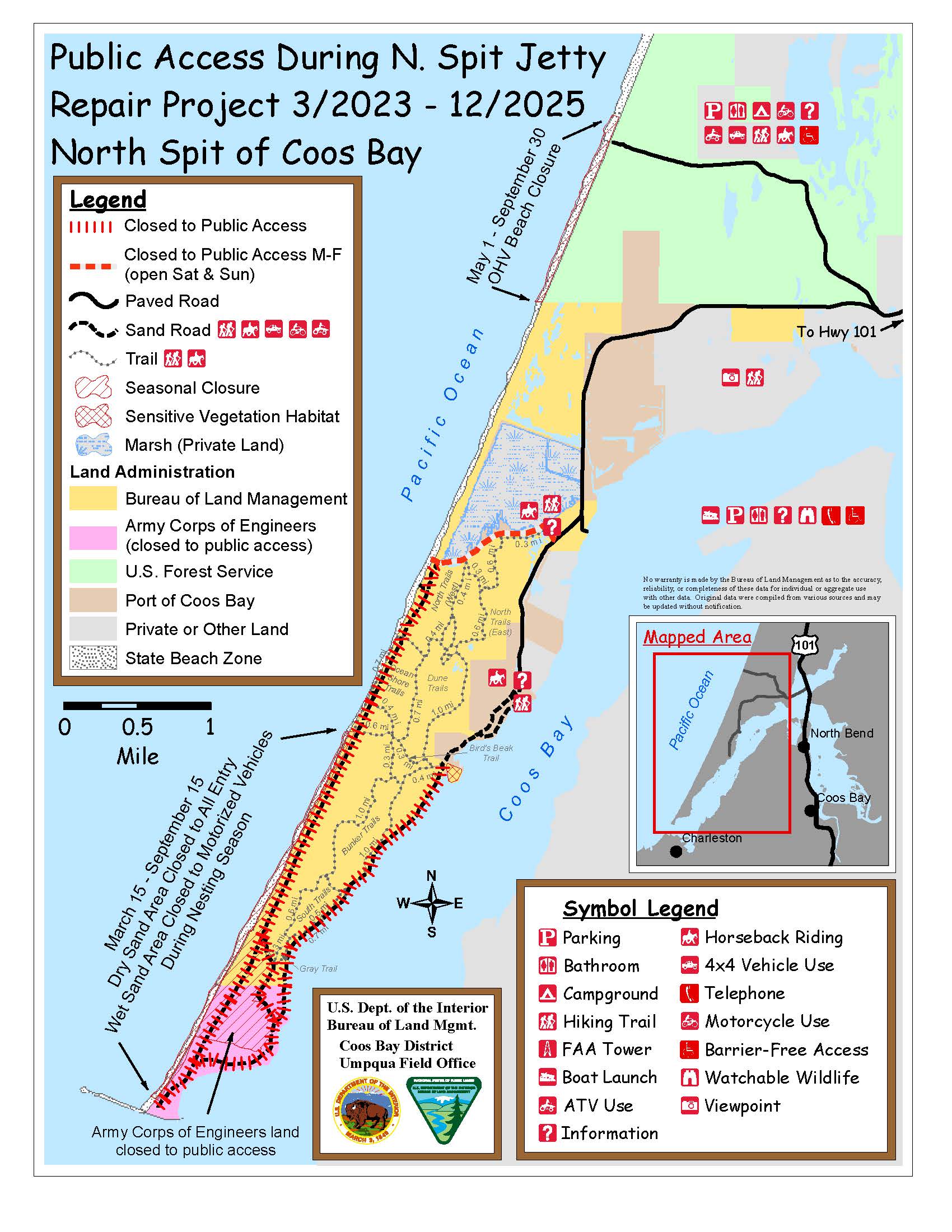 Coos Bay North Jetty access map