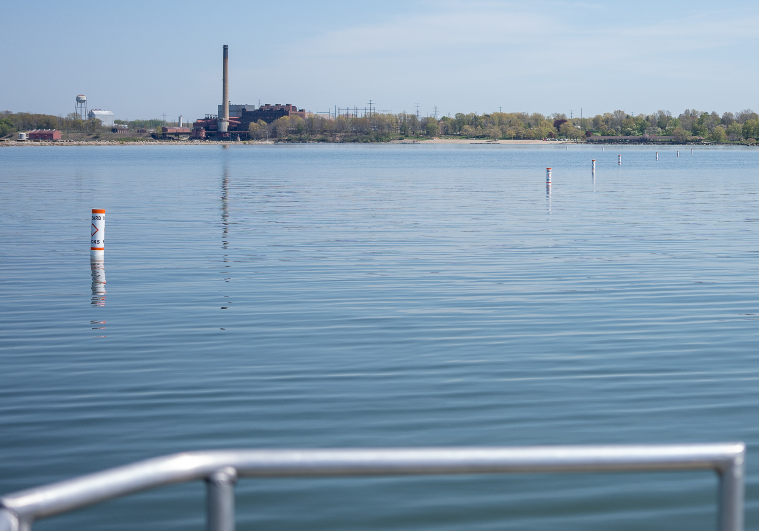 Submerged stone wall in Ashtabula Harbor marked by U.S. Army Corps of ...