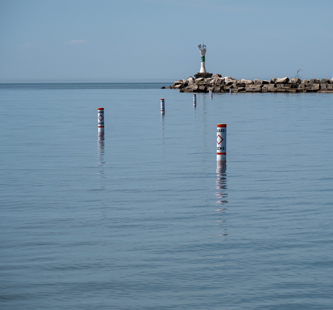 Submerged stone wall in Ashtabula Harbor marked by U.S. Army Corps of ...