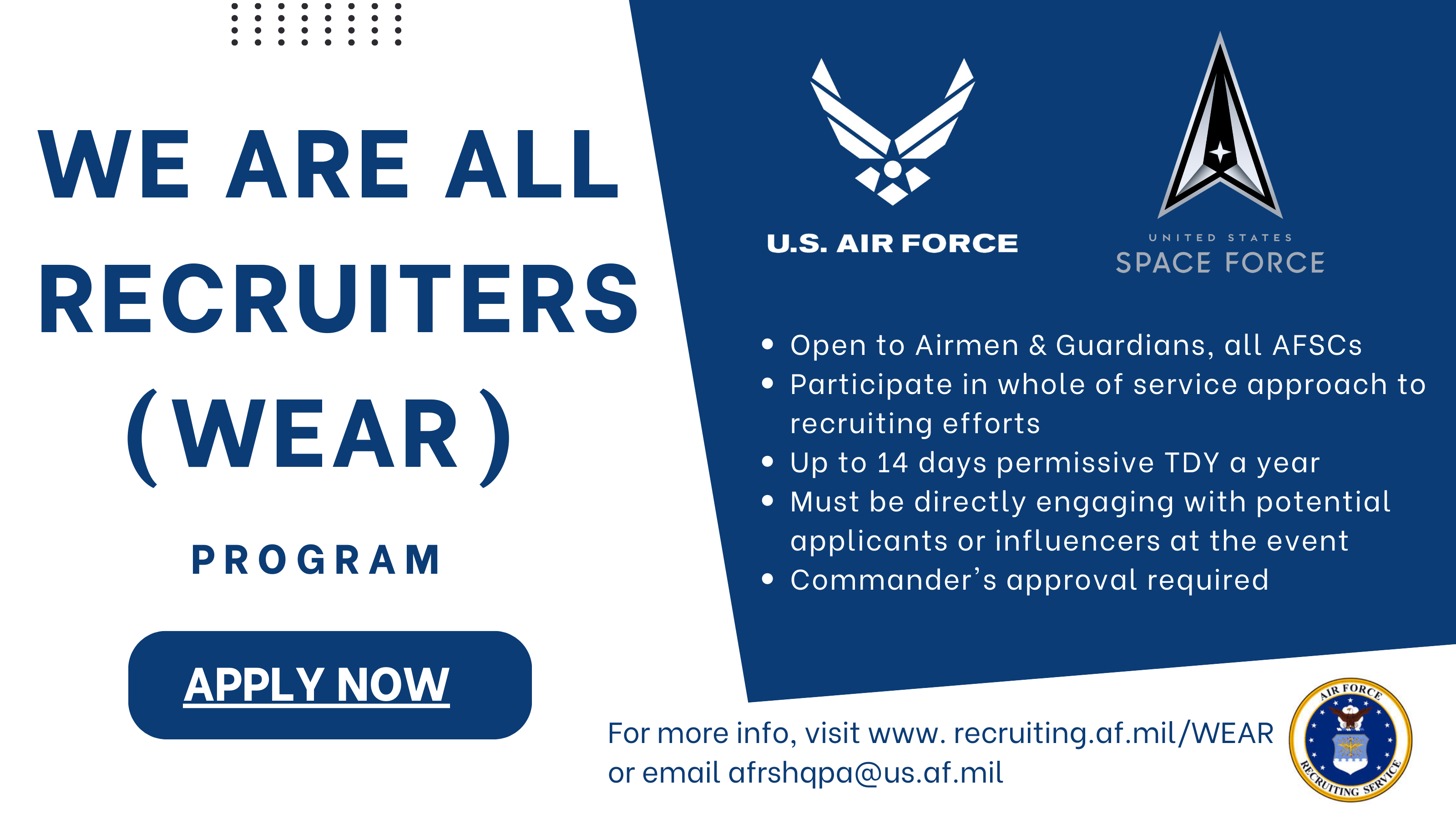 WEAR program enables Airmen, Guardians to aid recruiting efforts > Air ...