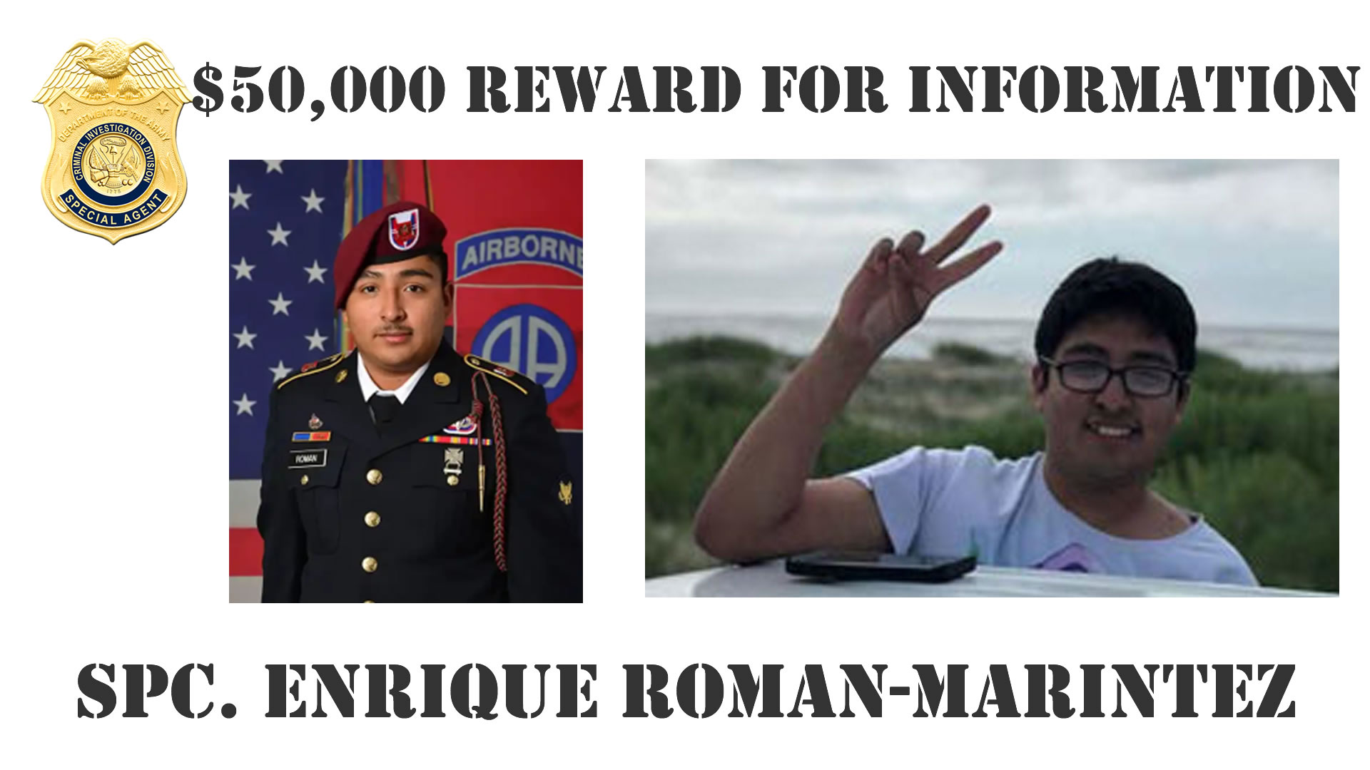 Reward of $50,000 for Information on the Death of Spc. Enrique Roman ...