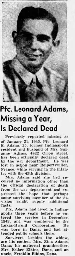 Soldier Accounted For From World War II (Adams, L.) > Defense POW/MIA ...