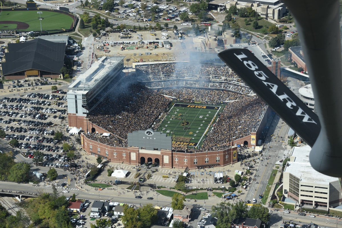 Iowa Air Guard’s 185th ARW performs Kinnick Stadium flyover at Iowa vs ...