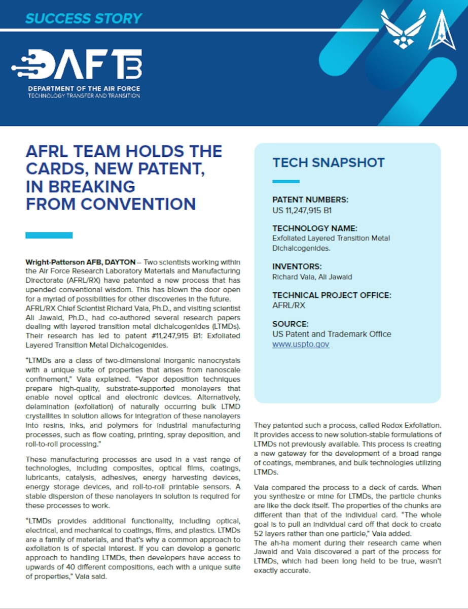 AFRL TEAM HOLDS THE CARDS, NEW PATENT, IN BREAKING FROM CONVENTION ...