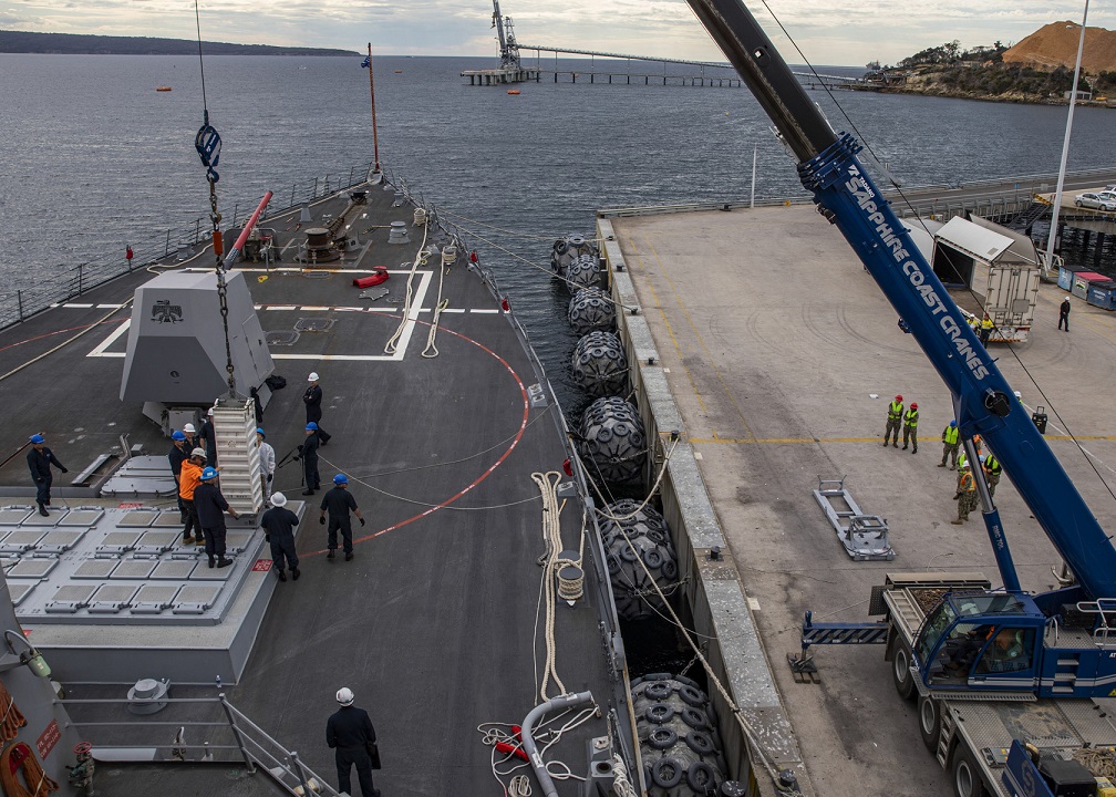 Destroyer USS Rafael Peralta completes first live missile on-load in ...