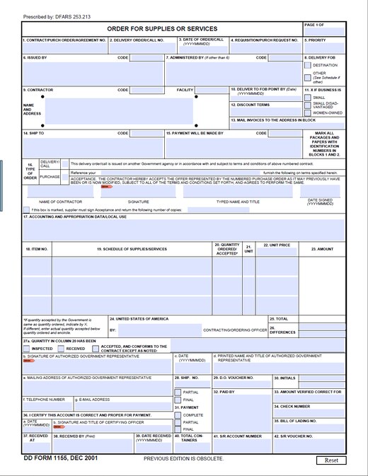 How to Read an Order for Supplies or Services (DD1155 Form)