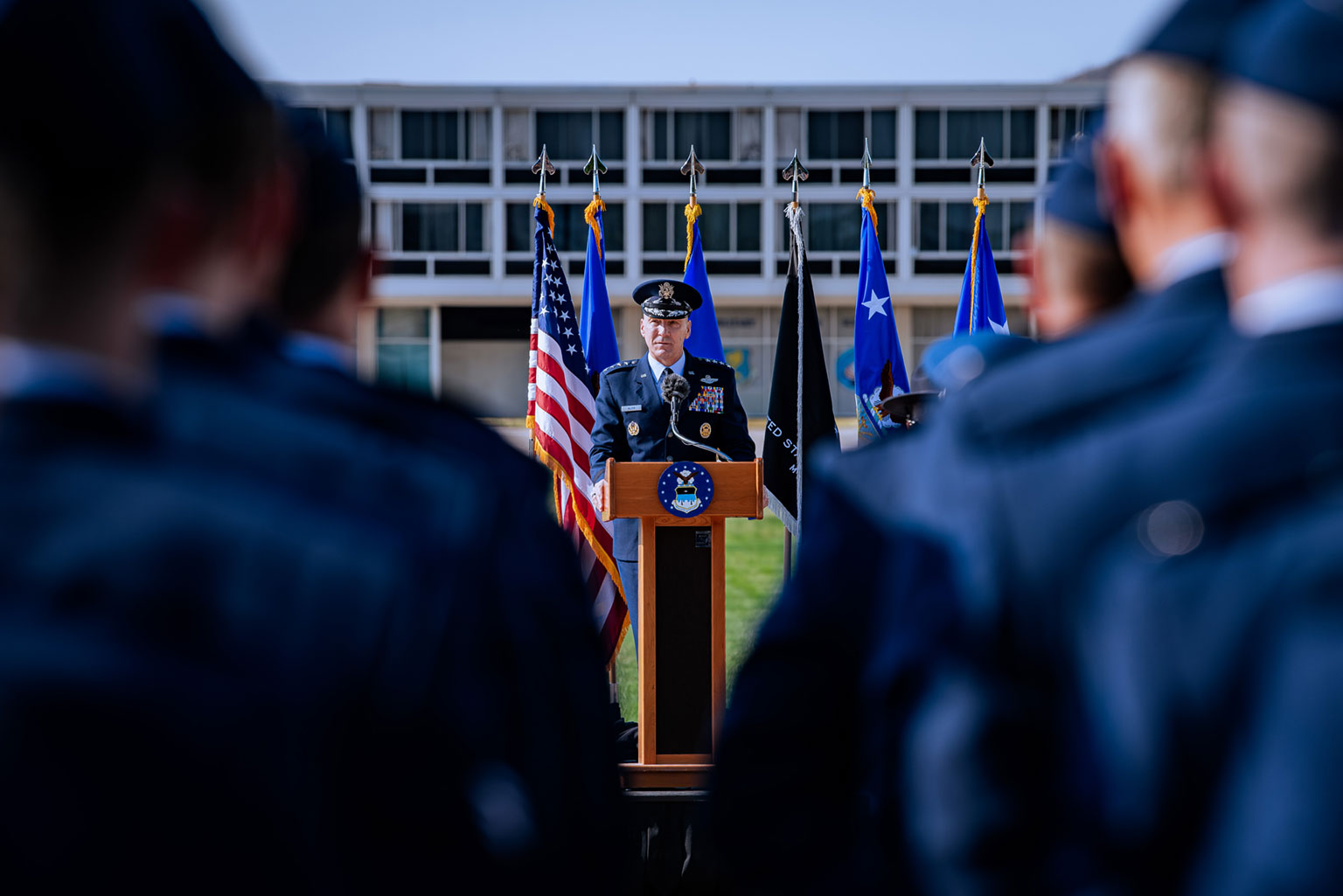 U.S. Air Force Chief of Staff Gen. David Allvin addresses attendees at ...