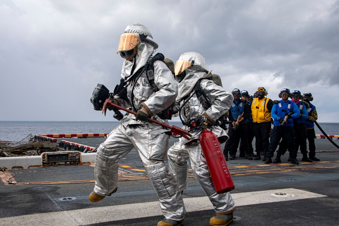 Flight Deck Fire Drill aboard USS America (LHA 6)