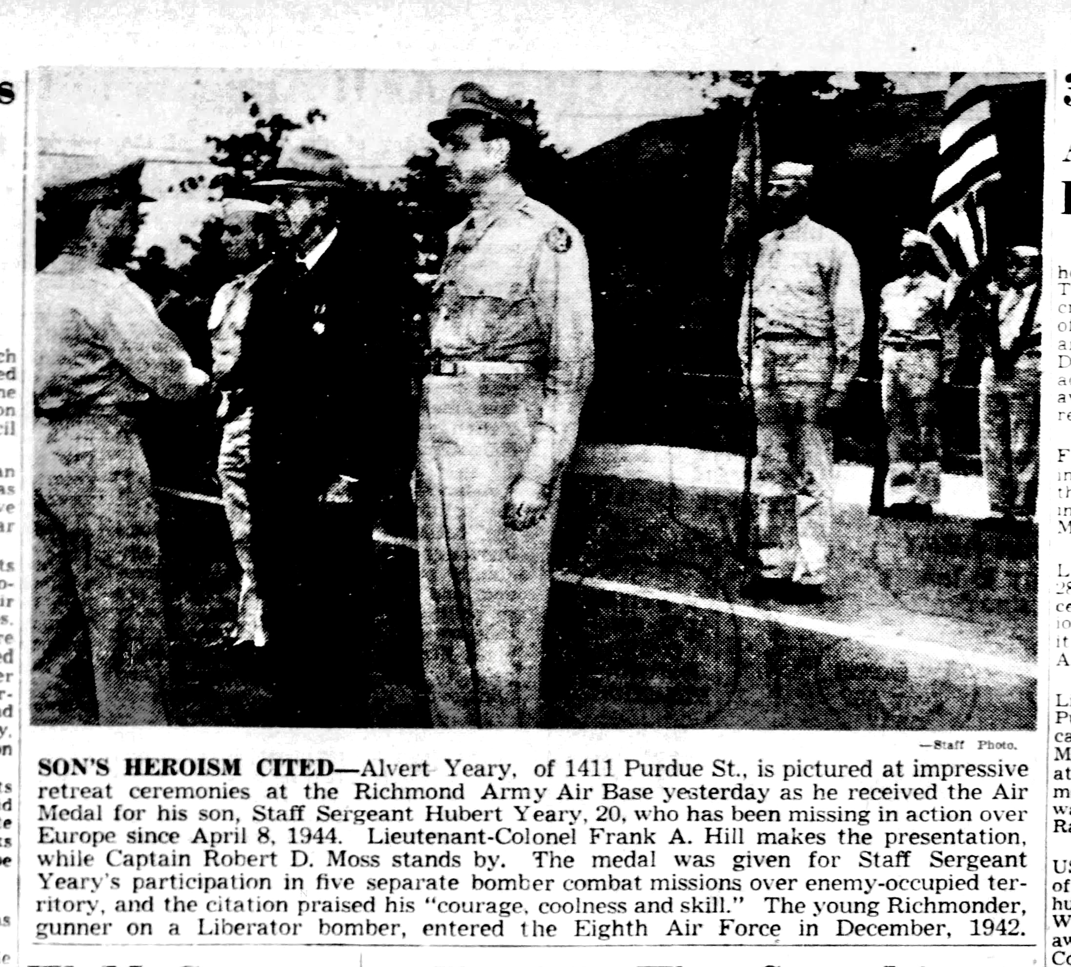 Airman Accounted For From World War II (Yeary, H.) > Defense POW/MIA ...