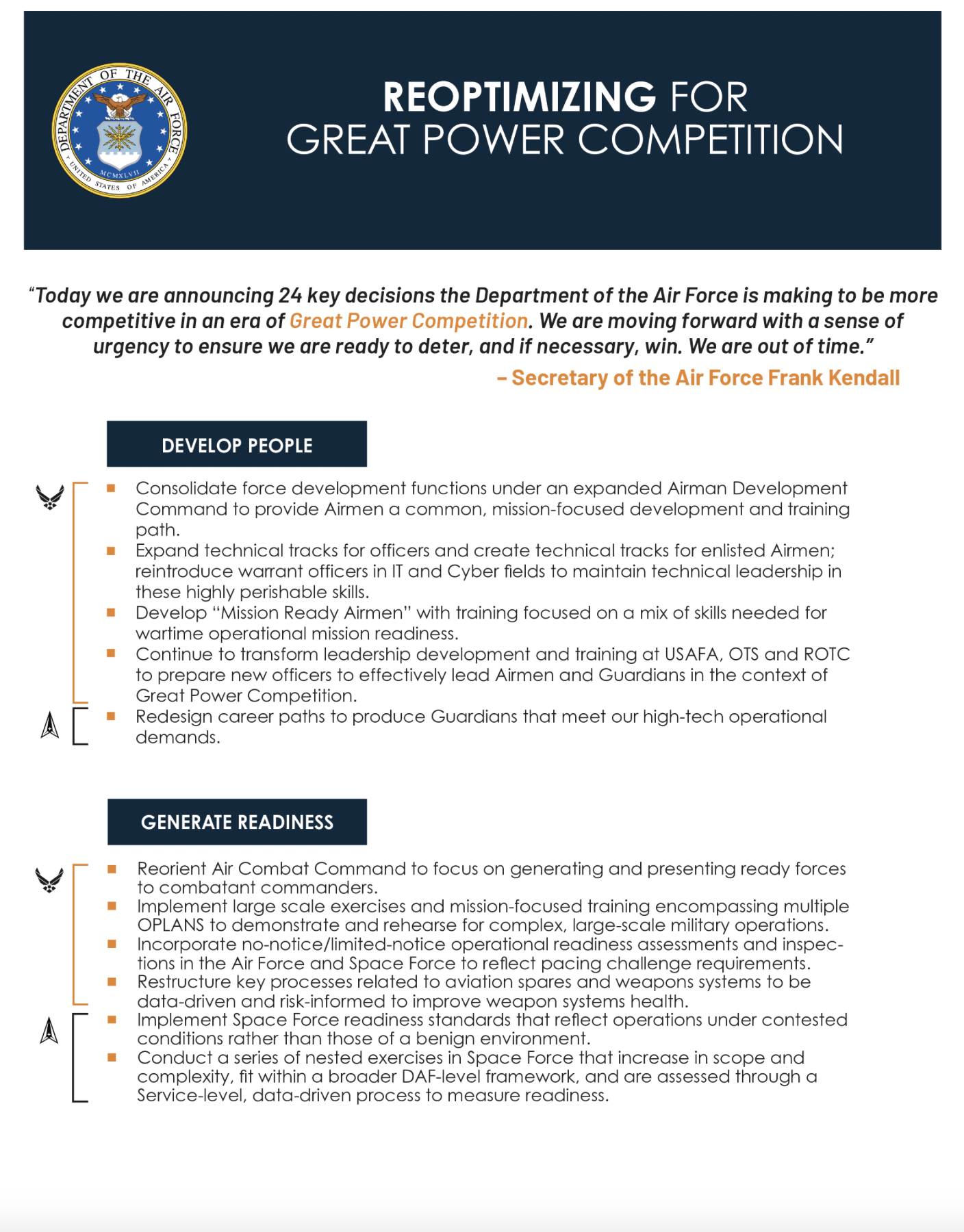 Reoptimization for Great Power Competition