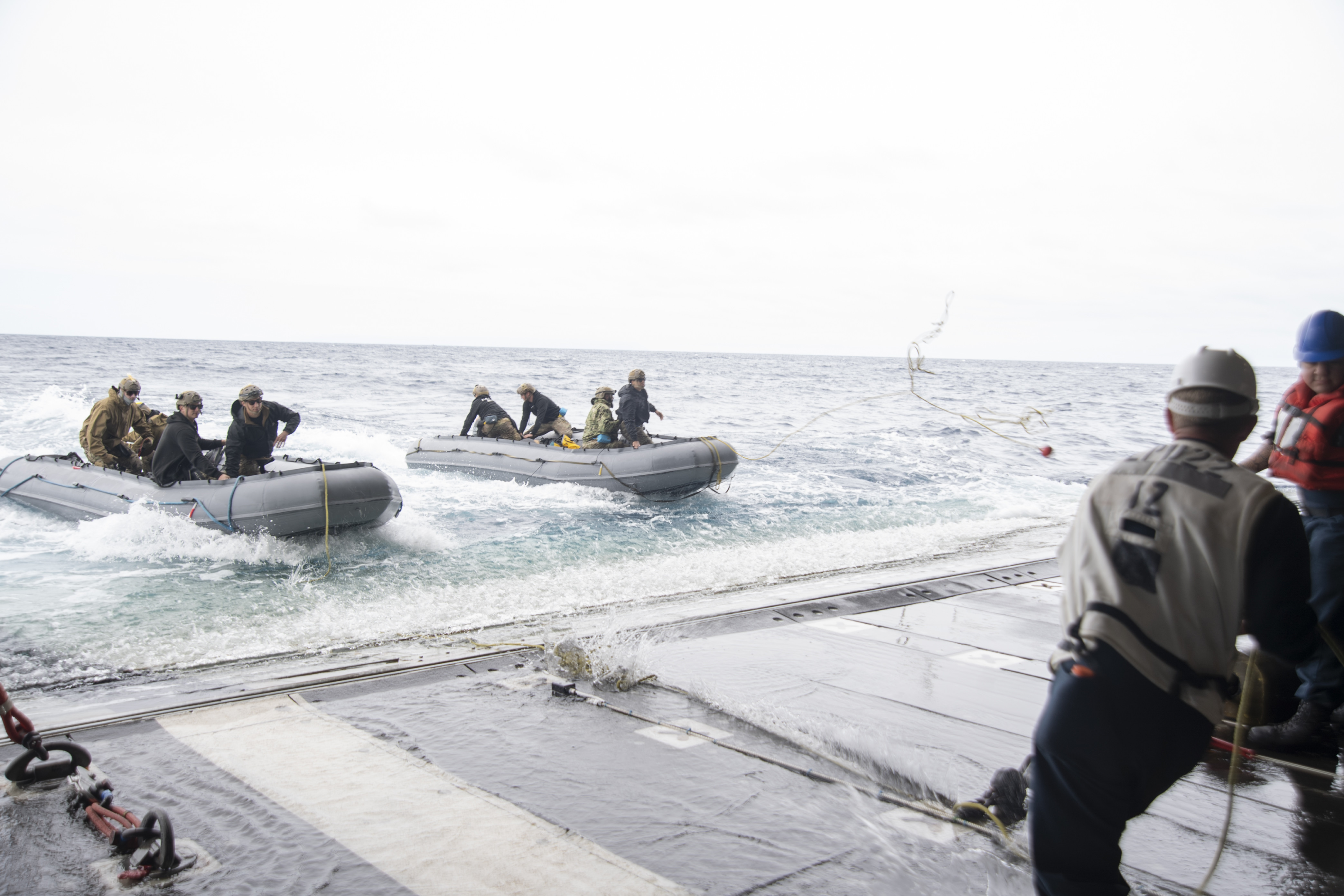 USS San Diego recovers Navy combat rubber raiding craft while underway ...