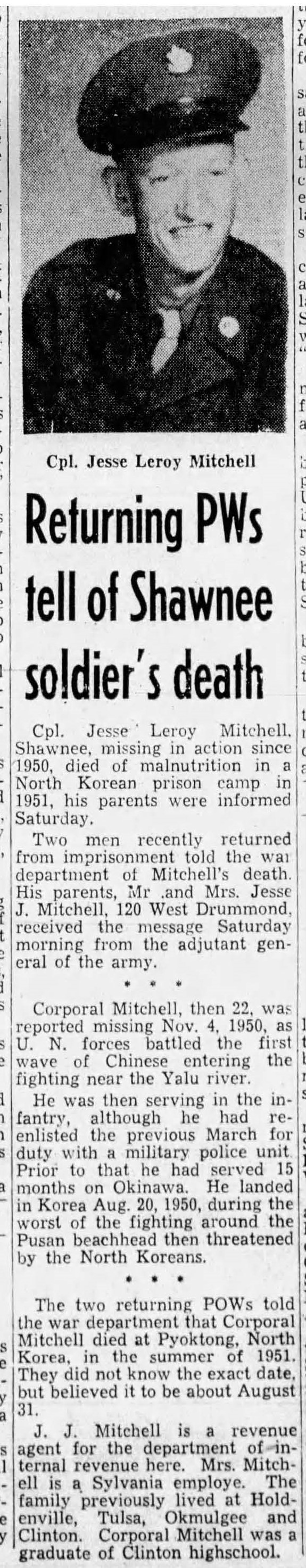 Soldier Accounted for from Korean War (Mitchell, J.) > Defense POW/MIA ...