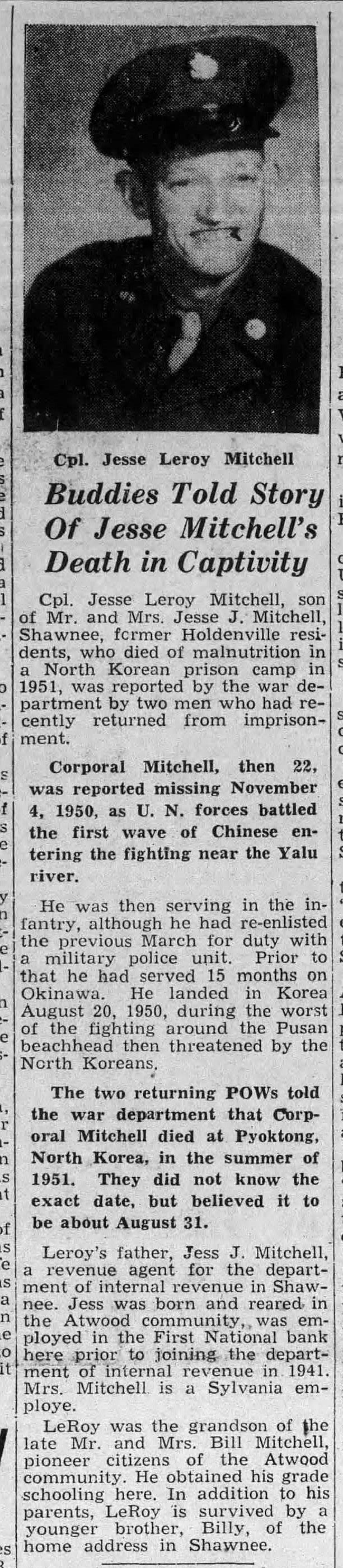 Soldier Accounted for from Korean War (Mitchell, J.) > Defense POW/MIA ...