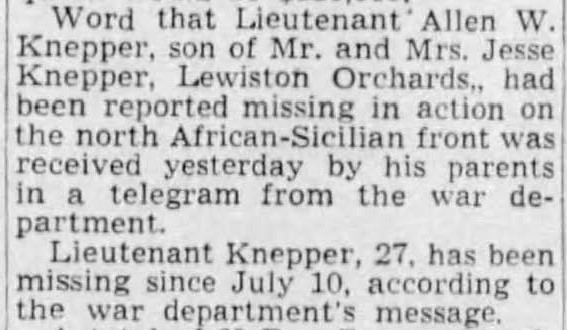 Pilot Accounted for From WWII (Knepper, A.) > Defense POW/MIA ...