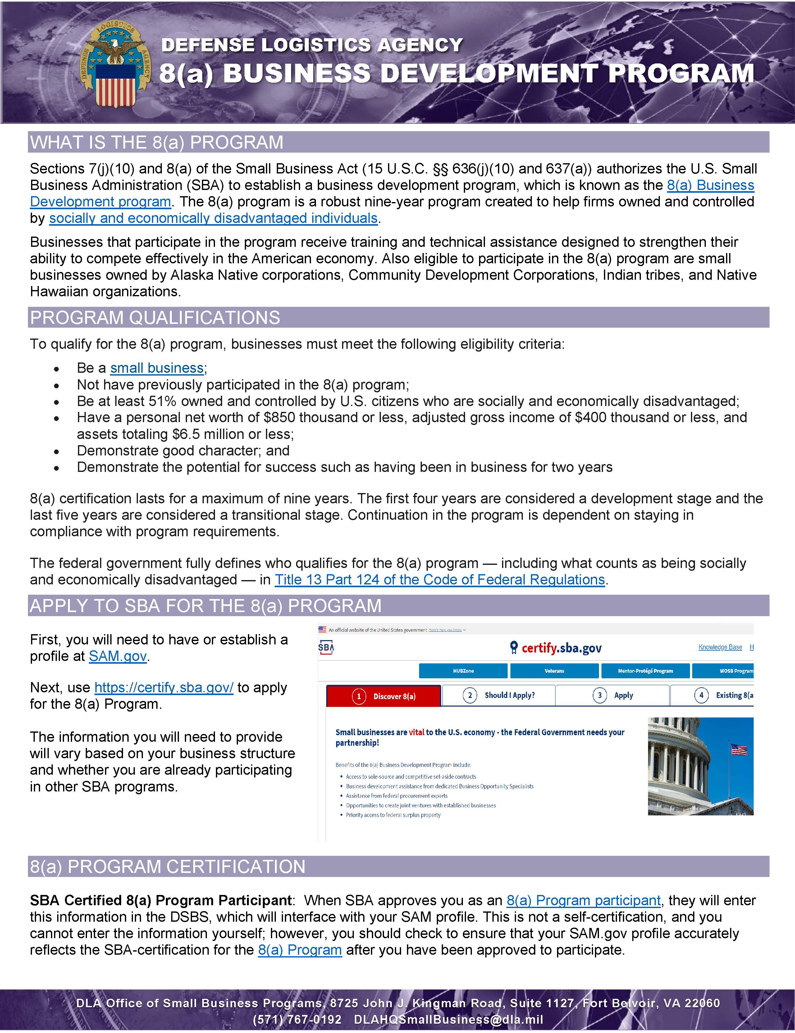 Access 8(a) Business Development Program Flyer by clicking on the image