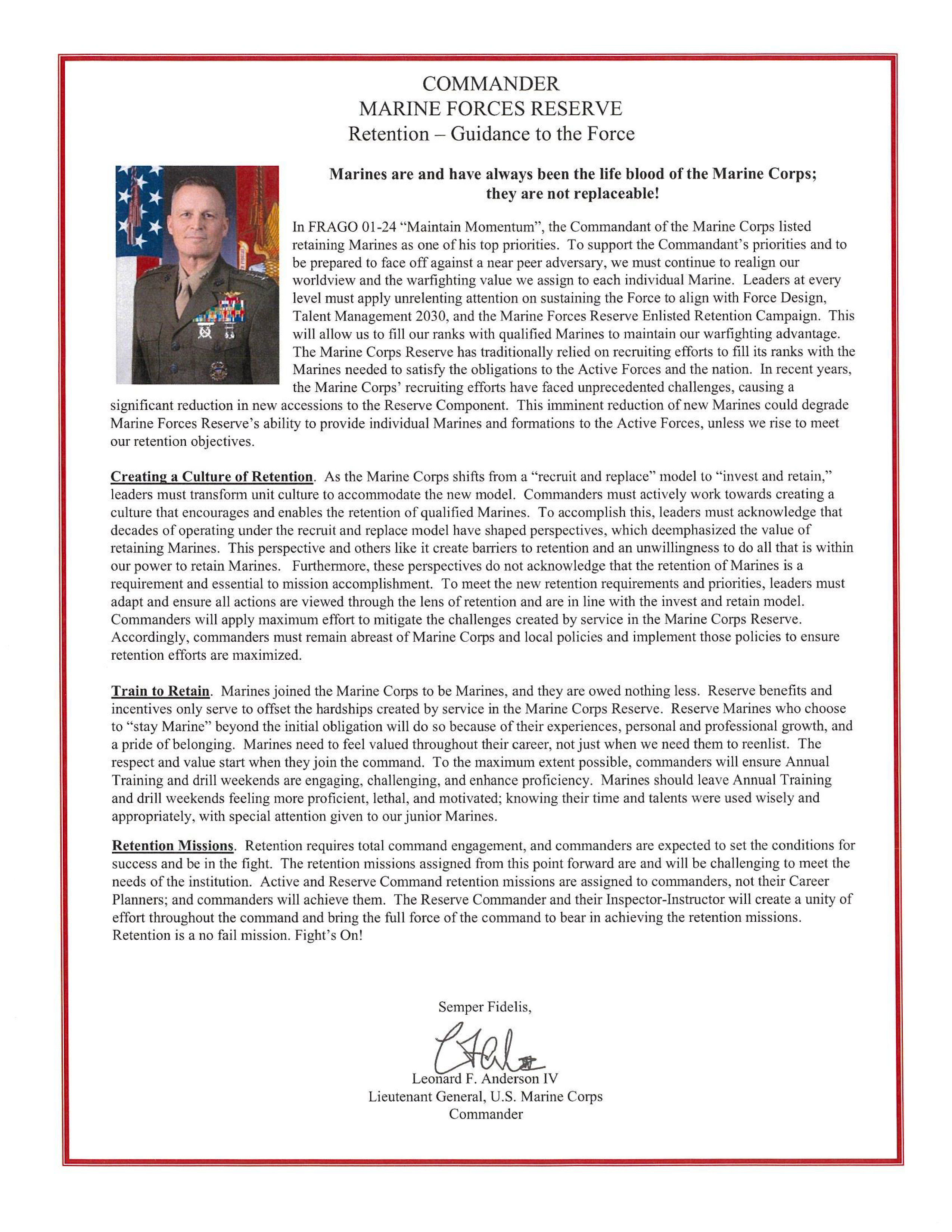 2024 Retention Guidance to the force