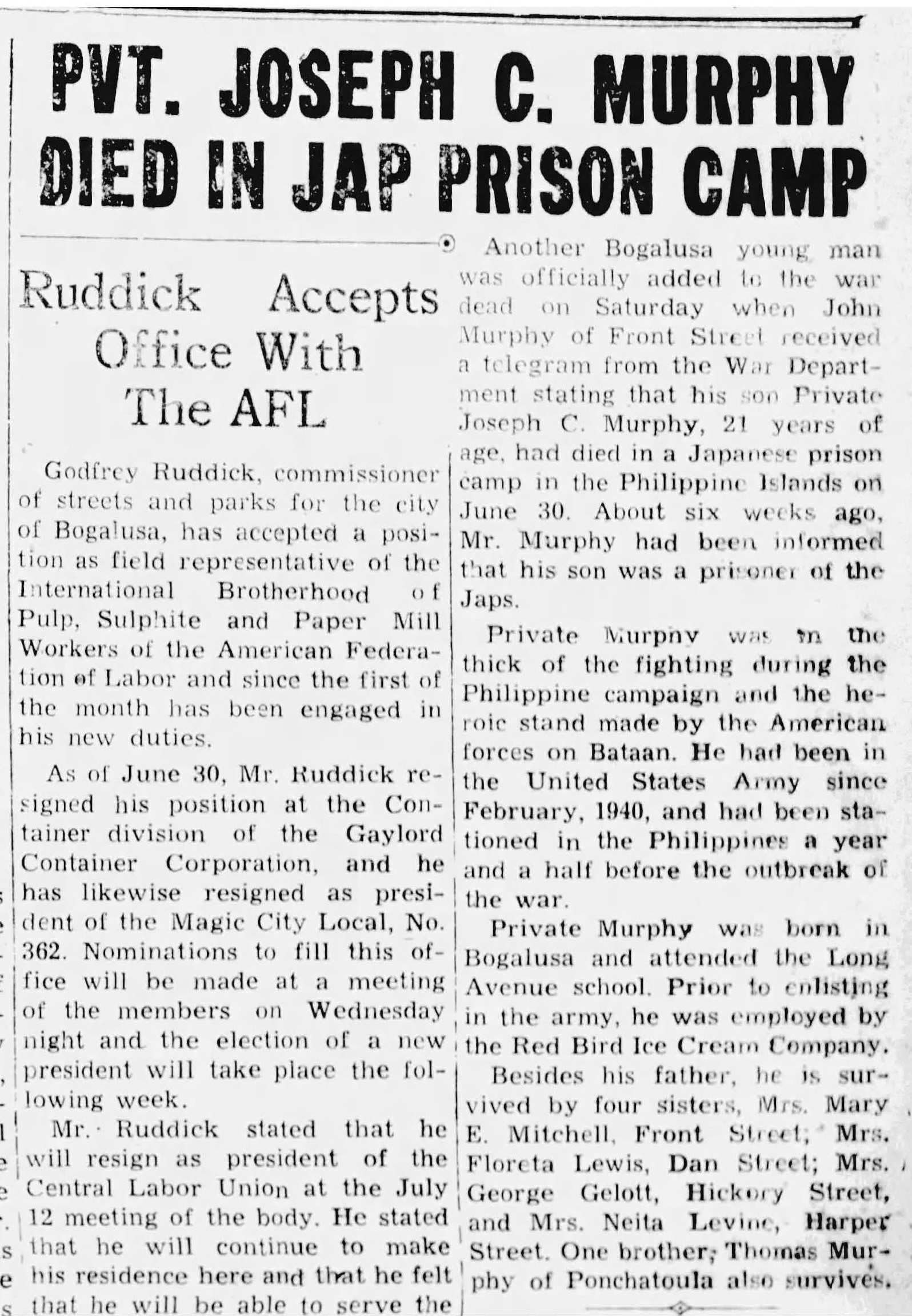 Soldier Accounted for from WWII (Murphy, J.) > Defense POW/MIA ...