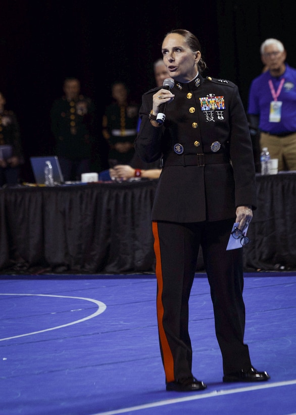 Major General Shea speaks at the National Collegiate Women’s Wrestling ...