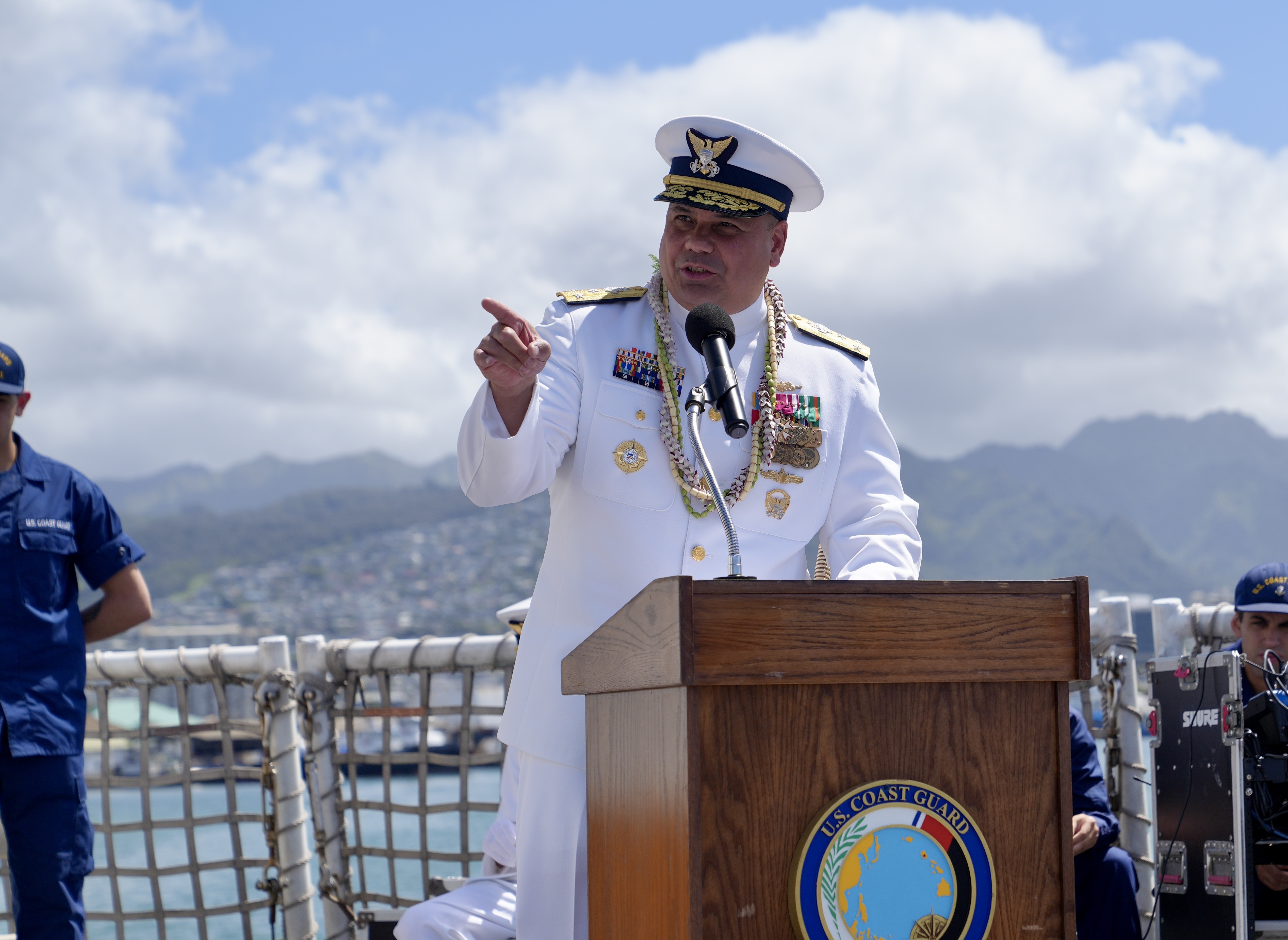 U.S. Coast Guard Cutter Waesche holds a change of command ceremony ...
