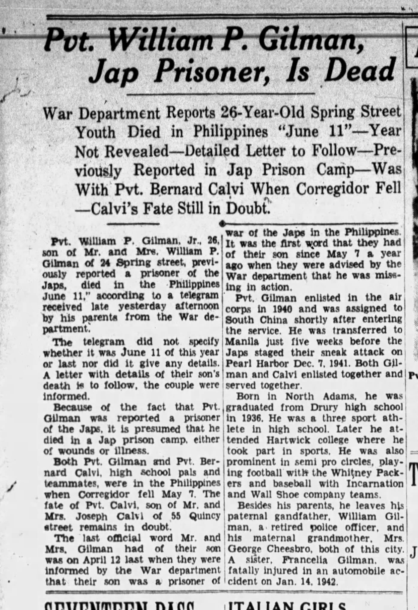 Airman Accounted For From World War II (Calvi, B.) > Defense POW/MIA ...