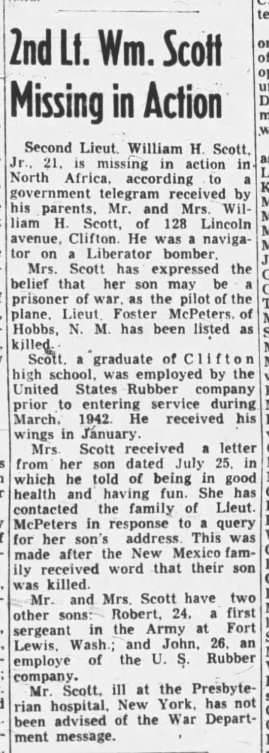 Airman Accounted For From World War II (Scott, W.) > Defense POW/MIA ...