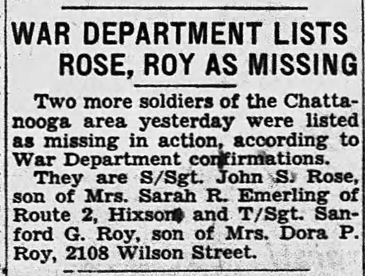 Airman Accounted For From World War II (Roy, S.) > Defense POW/MIA ...