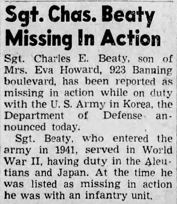Soldier Accounted for from Korean War (Beaty, C.) > Defense POW/MIA ...
