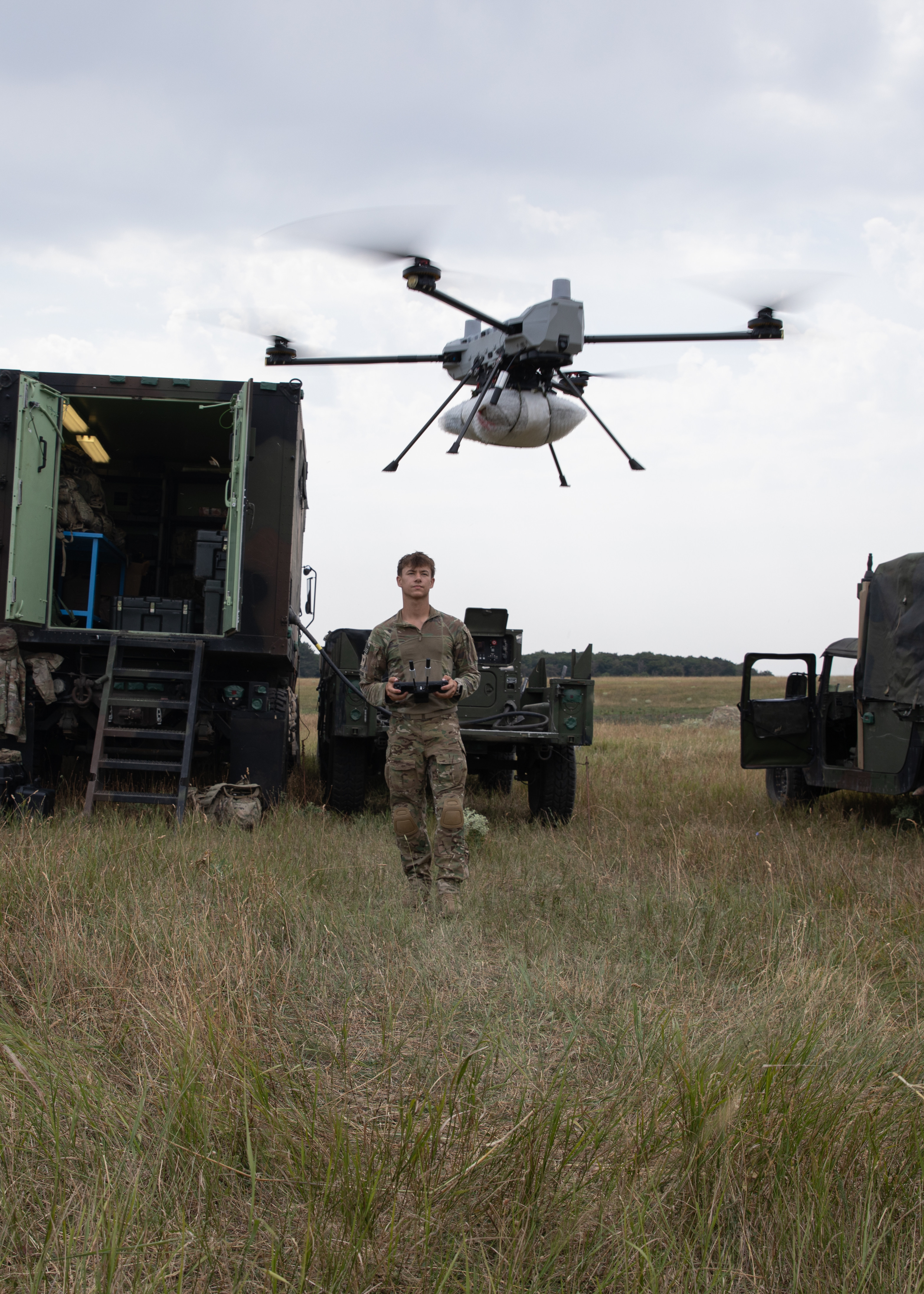 Operating the PDW C100 drone during a field demonstration