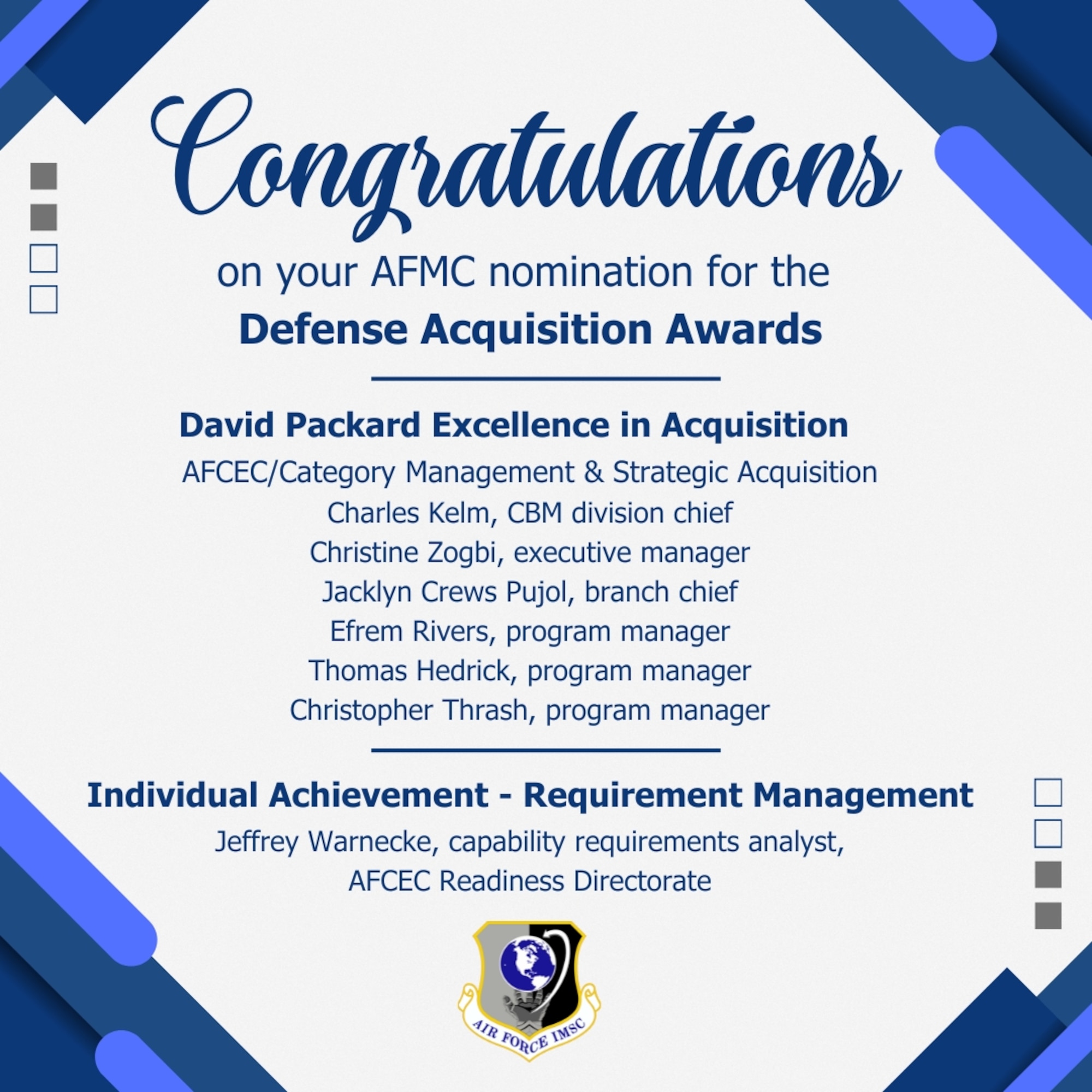 AFCEC Airmen to compete at SAF Defense Acquisition Workforce Awards ...