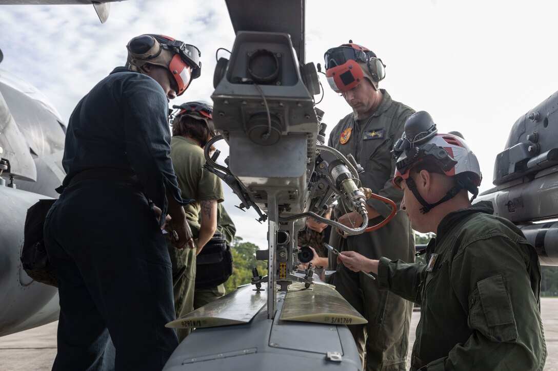 U.S. Marines with Marine Attack Squadron 223 prepare AV-8B Harriers for ...