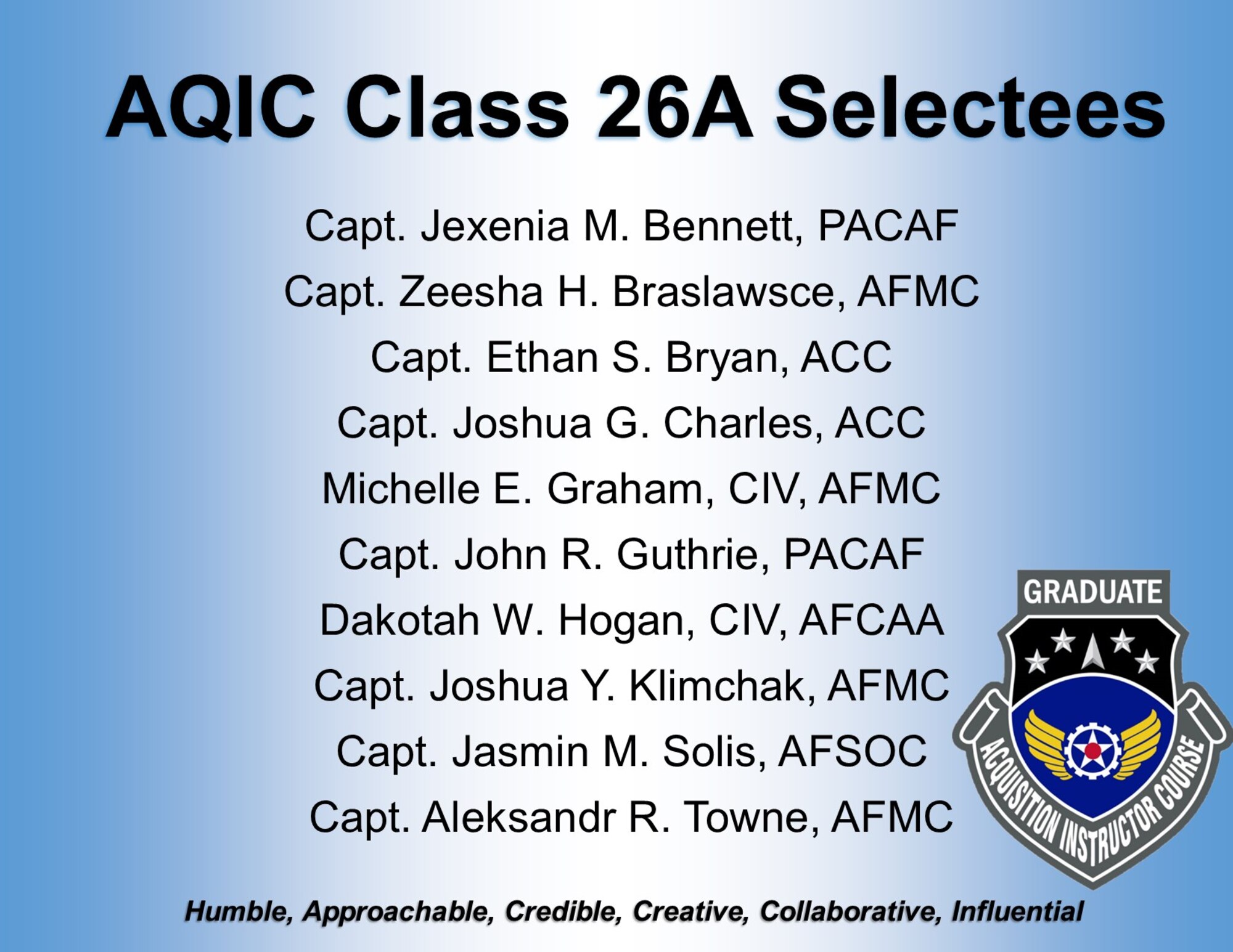 Acquisition Instructor Course names Course 26A selectees > Air Force ...